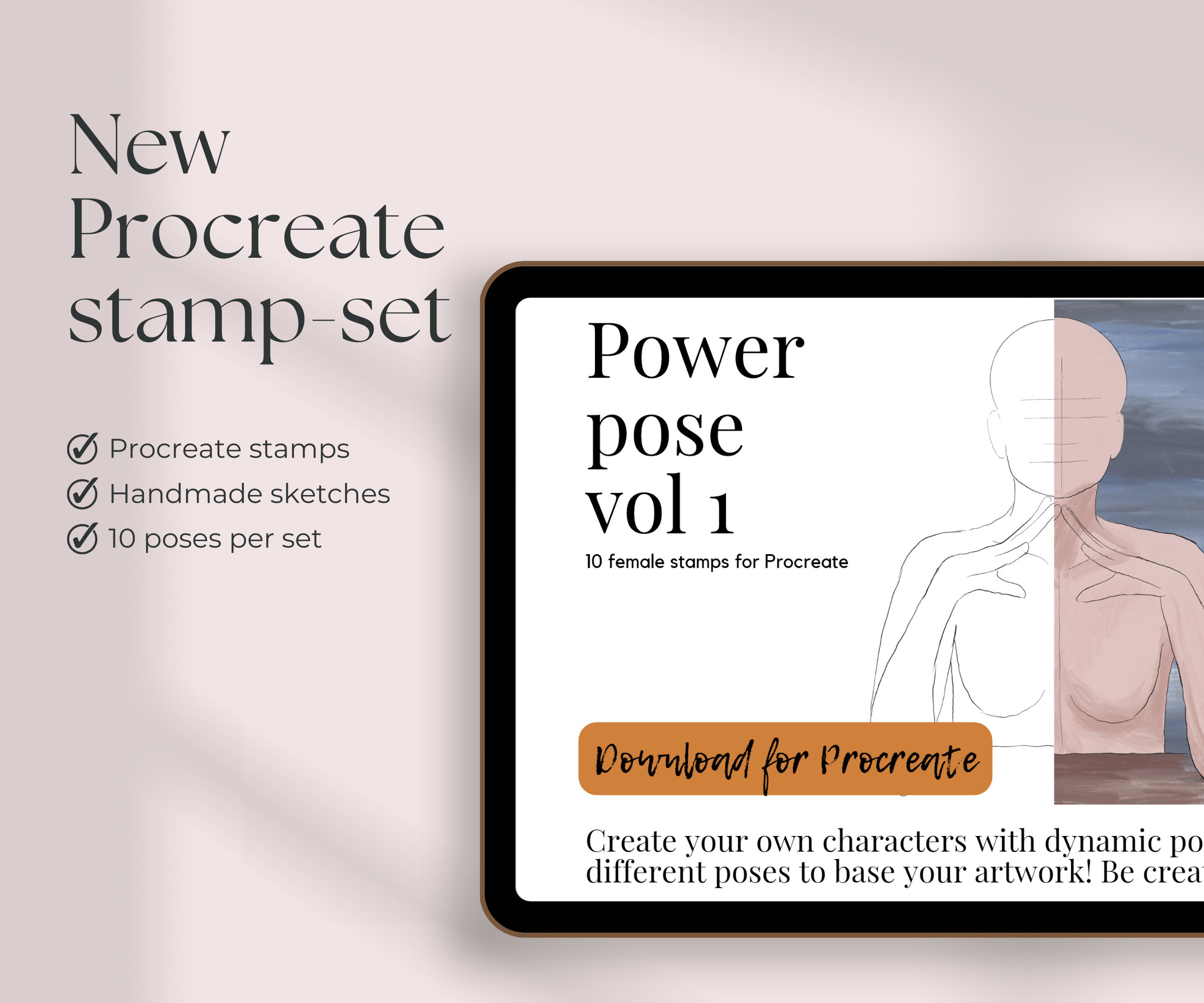 Juego de 10 poses de boceto dinámico para Procreate / Storytelling y Fantasy Art Stamps / Famle ...