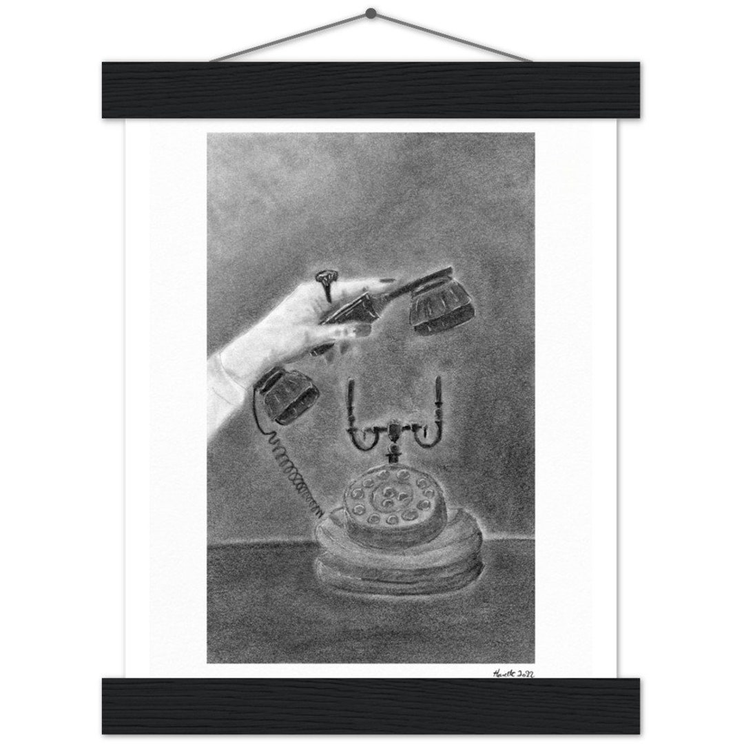 Vintage Antique Telephone Drawing Hand-drawn Graphite Artwork Original ...
