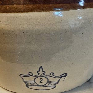Vintage Robinson Ransbottom 2 Qt. Crock Bean Pot Stoneware Blue Crown ...