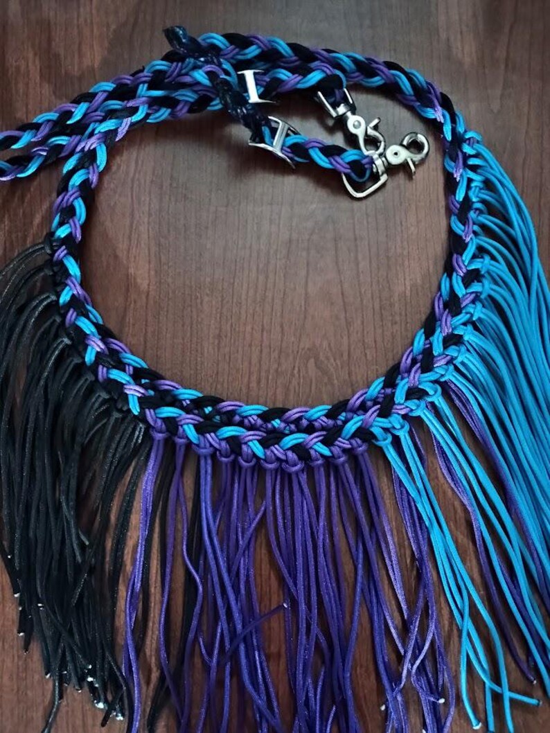 Black/teal/purple Fringe Barrel Reins - Etsy