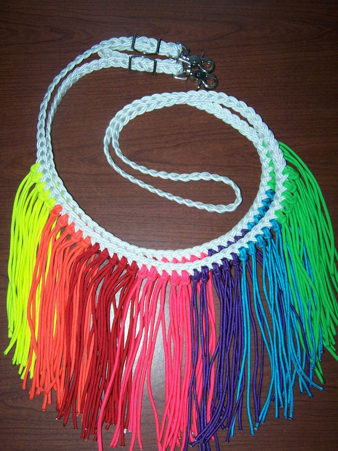 Rainbow/white Fringe Barrel Reins - Etsy
