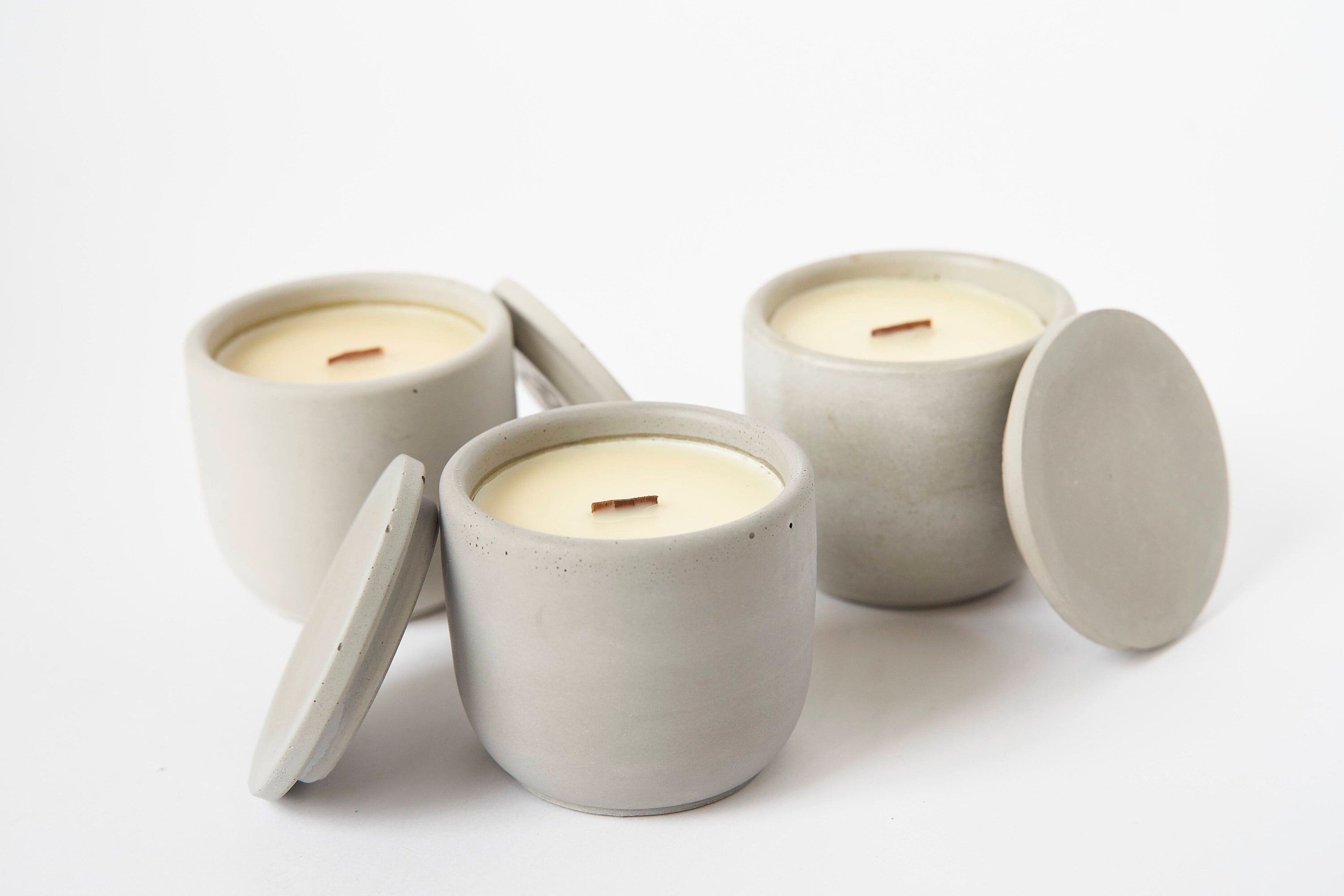 Concrete Cement Beeswax Blend Candle Crackling Wooden Wick Pure Essential & Fragrance Oils Non ...
