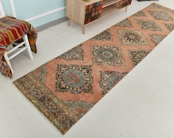 3x12 Salmon Blue Rug, 3x12 Turkish Hallway Runner Rug, 3x12 Wool ...