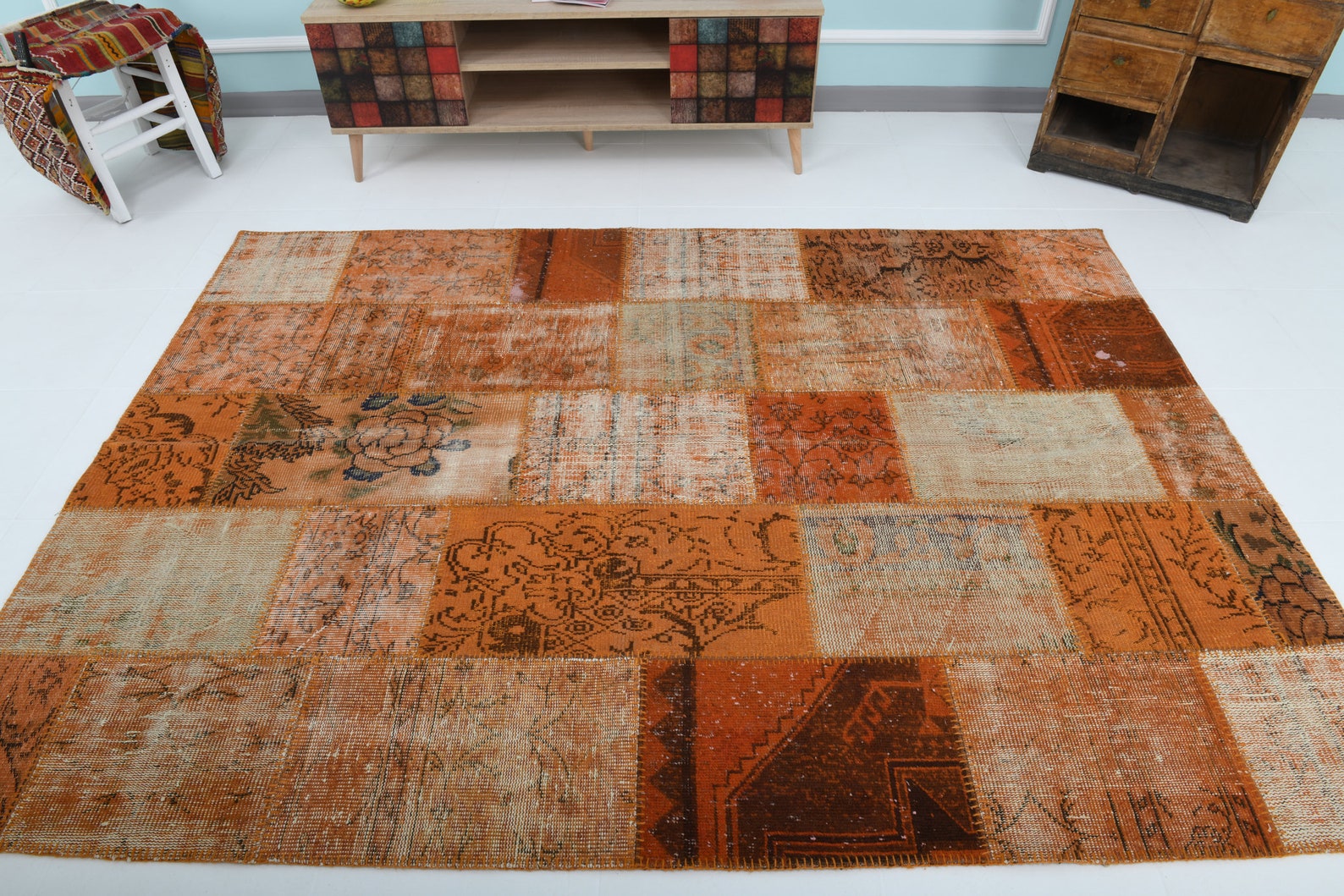 6x8 Copper Vintage Bedroom Rug, Turkish Eclectic Handmade Soft Wool ...