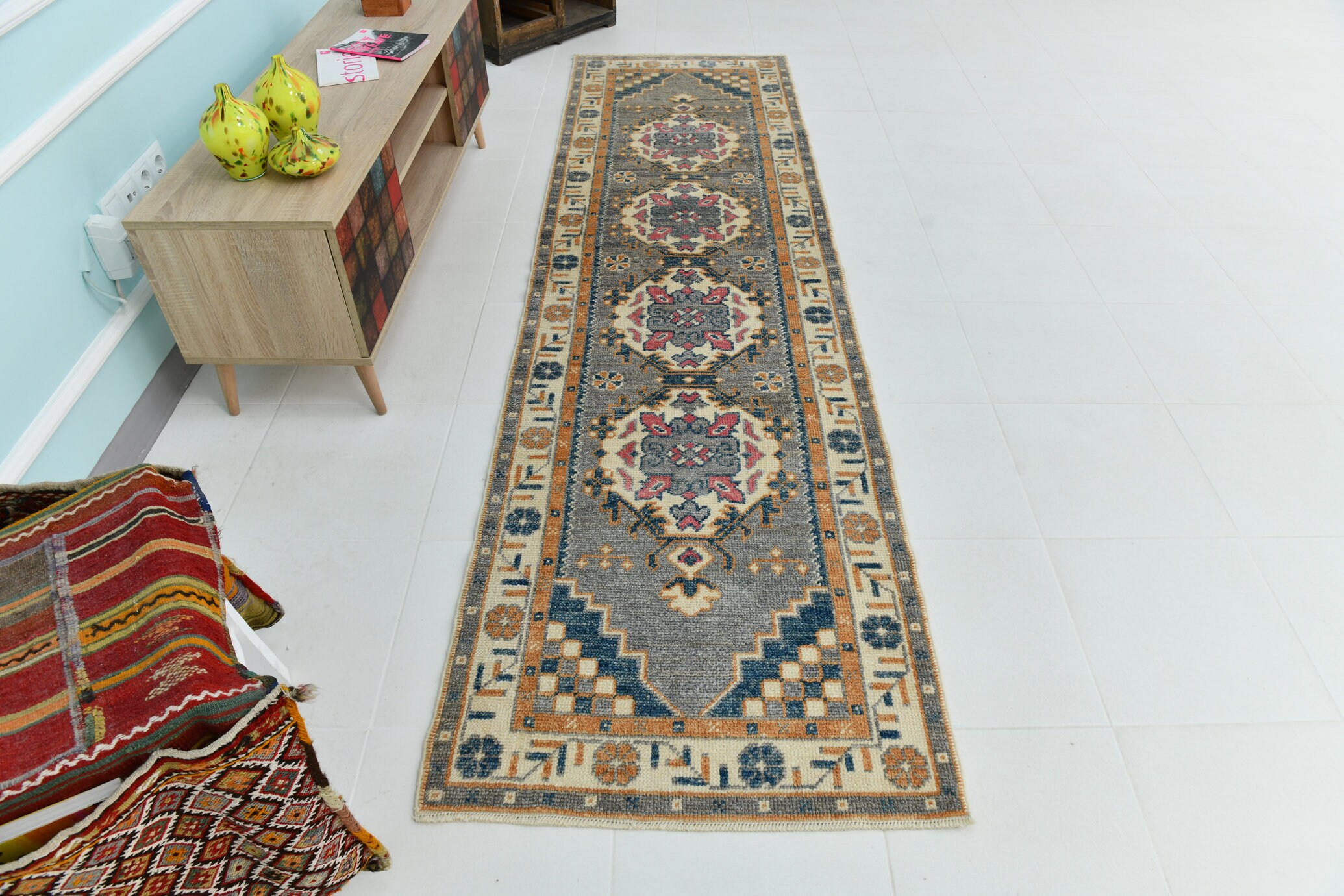 3x10 Vintage Runner Rug,3x10 Rug,3x10 Turkish Wool Hallway Runner, 3x10 ...