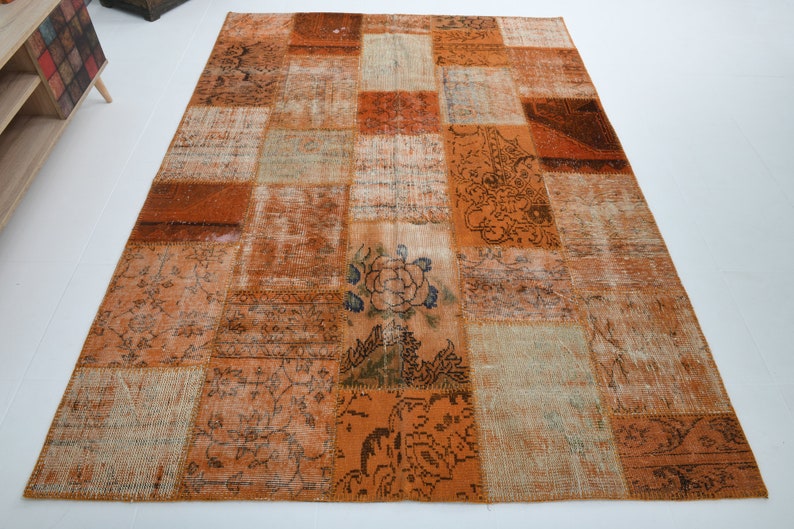 6x8 Copper Vintage Bedroom Rug, Turkish Eclectic Handmade Soft Wool ...