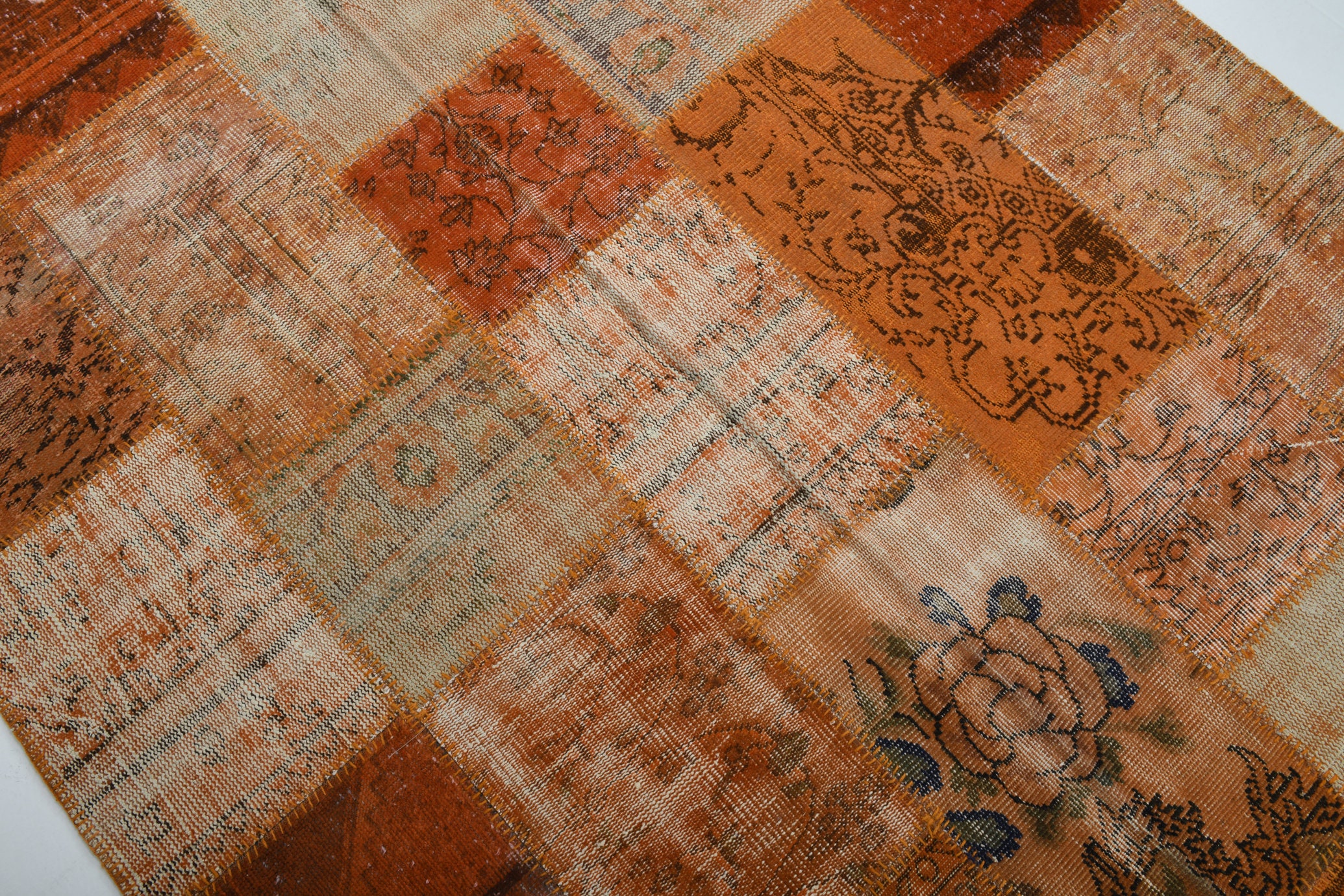 6x8 Copper Vintage Bedroom Rug, Turkish Eclectic Handmade Soft Wool ...