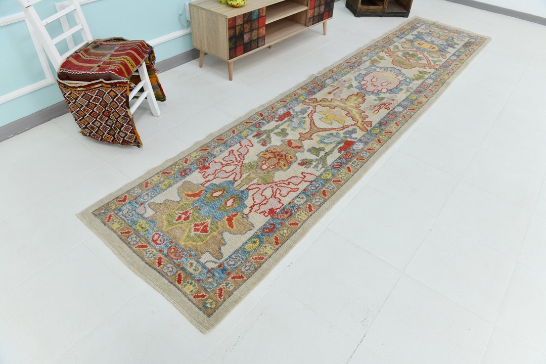 3x13 Colorful Oushak Runner Rug 3x13 Turkish Floral Long - Etsy