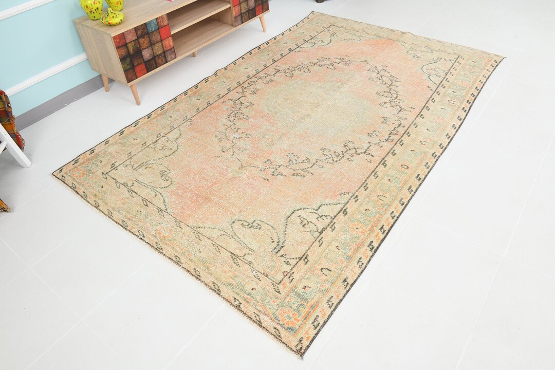 5x9 Mid Century Vintage Modern Farmhouse Rug, Turkish Faded Red Light ...