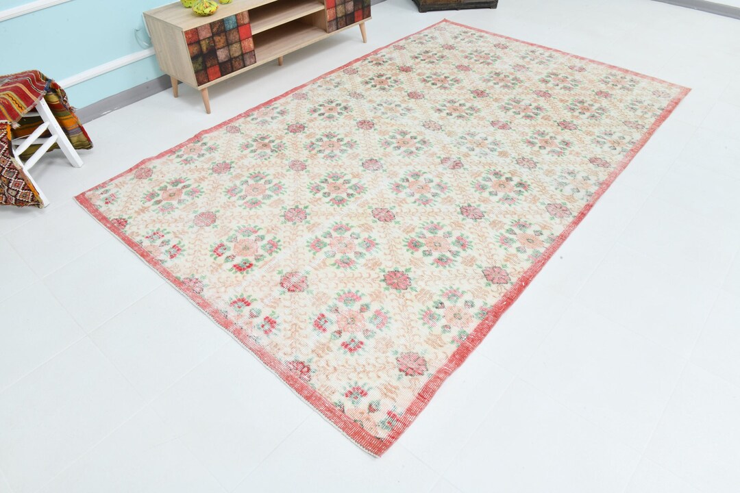 6x10 Mid Century Modern Vintage Rug, 6x10 Turkish Geometric Floral Soft ...