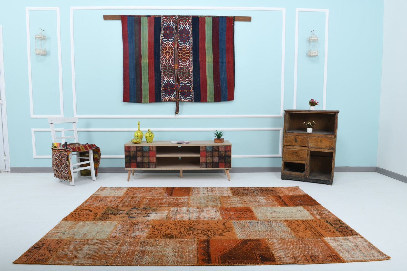 6x8 Copper Vintage Bedroom Rug, Turkish Eclectic Handmade Soft Wool ...