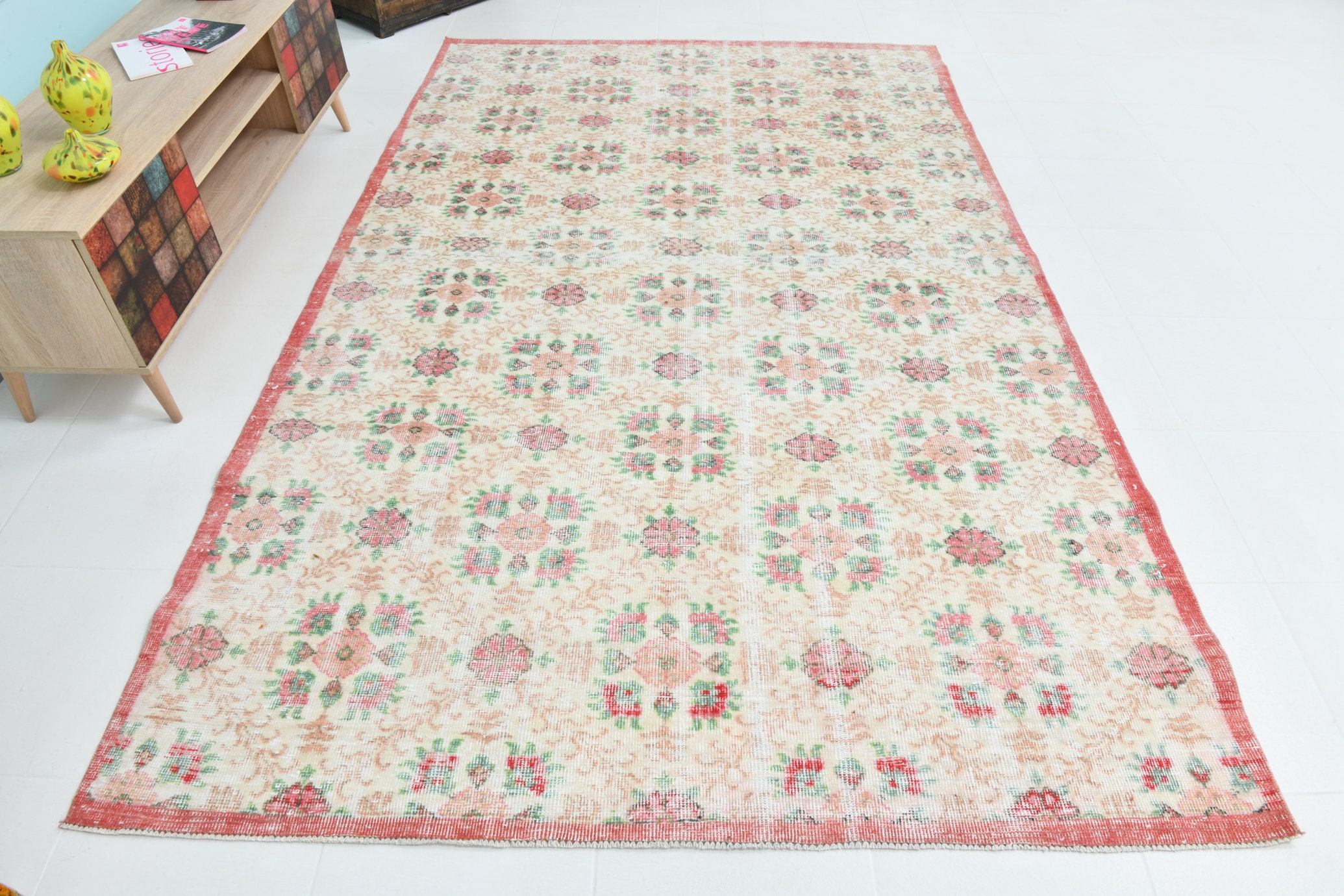 6x10 Mid Century Modern Vintage Rug, 6x10 Turkish Geometric Floral Soft ...