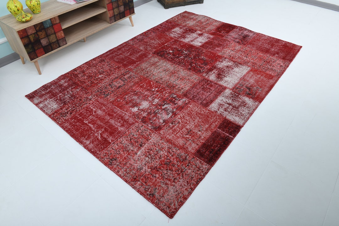 5x8 Distressed Bold Vintage Bedroom Rug, Turkish Boho Soft Wool Shades ...