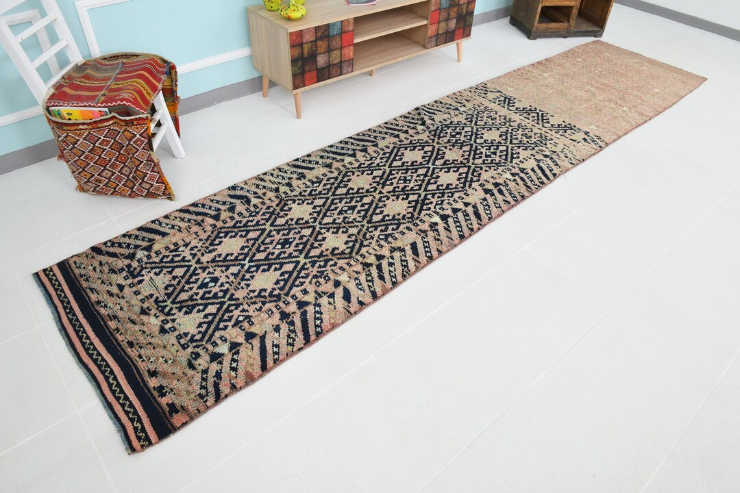 3x13 Long Vintage Runner Rug , Handmade Turkish Soft Wool Bohemian ...