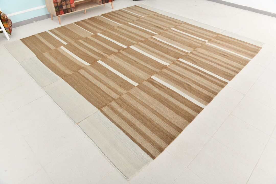 10x10 Beige Turkish Rug, 10x10 Brown Vintage Rug, 10x10 Oversize Hemp ...