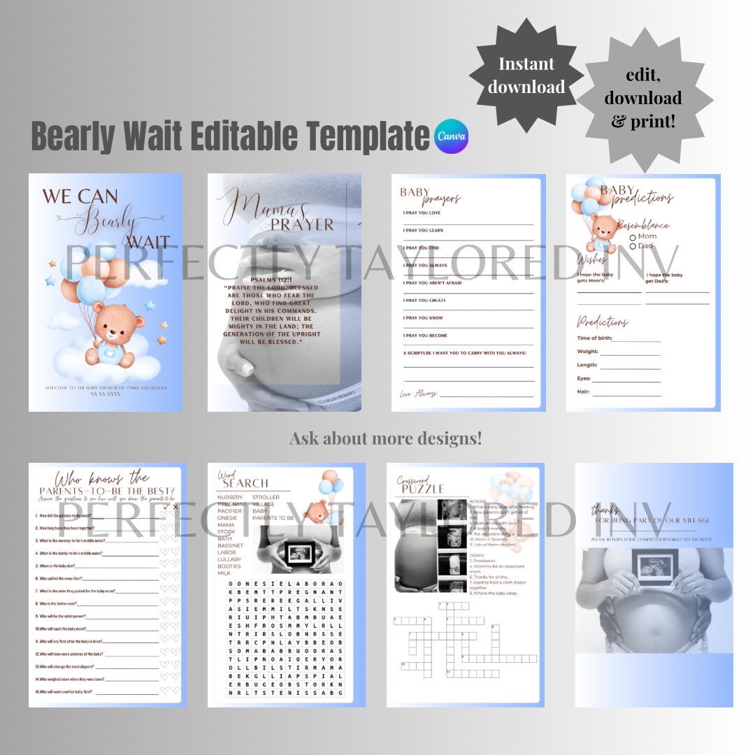 Bearly Wait Baby Shower Booklet Template - Etsy