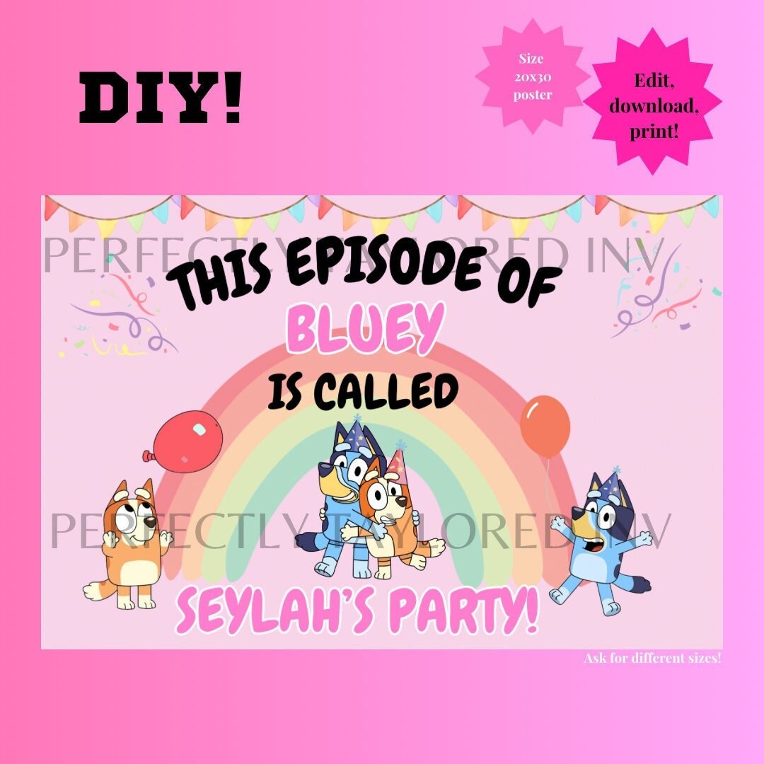 Pink BLUEY Party Sign - Etsy