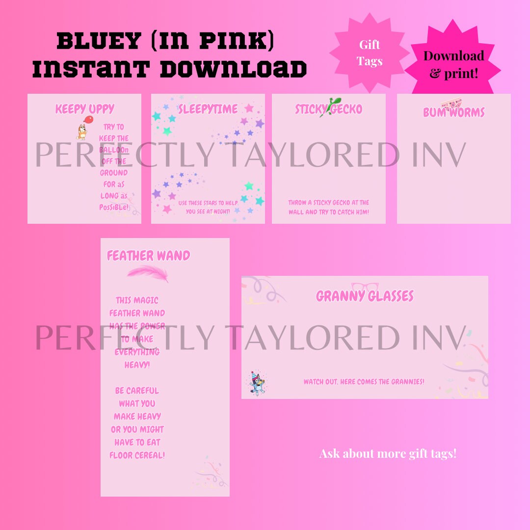 Printable Instant Download Pink Bluey Gift Tags - Etsy