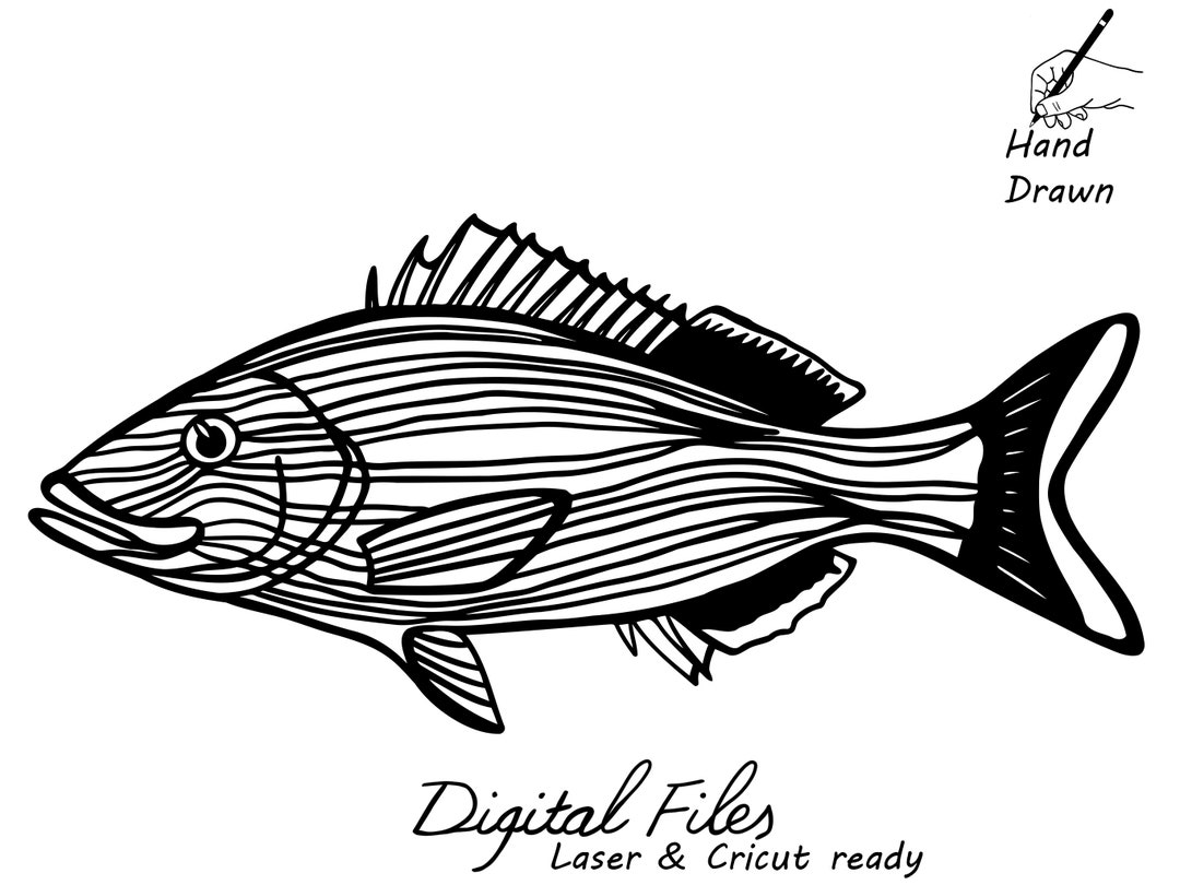 Bluestriped Grunt Fish Hand Drawn SVG/DXF File for Laser, Cnc Plasma ...