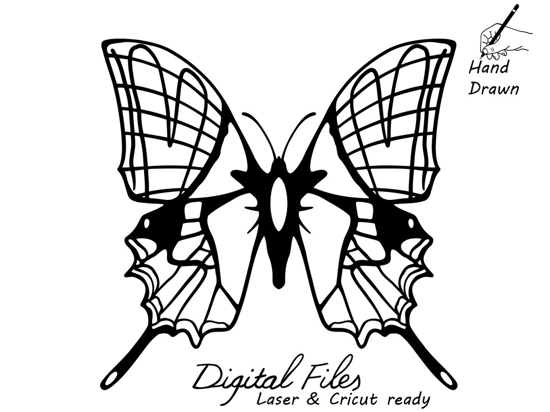 Kaiser Swallowtail Butterfly Hand Drawn SVG Clipart, Laser Cut ...
