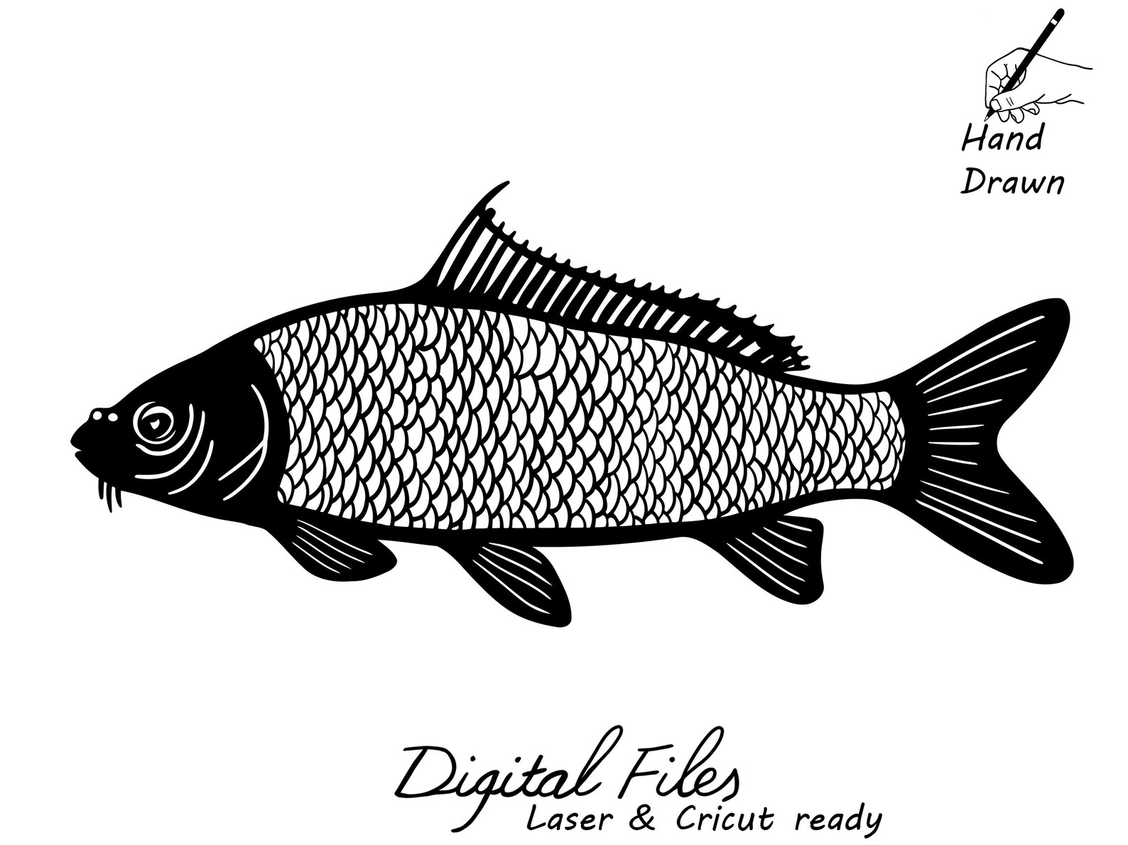 Carp Fish Hand Drawn SVG Clipart, Laser Cut Carp DXF, Cnc Cut Carp ...