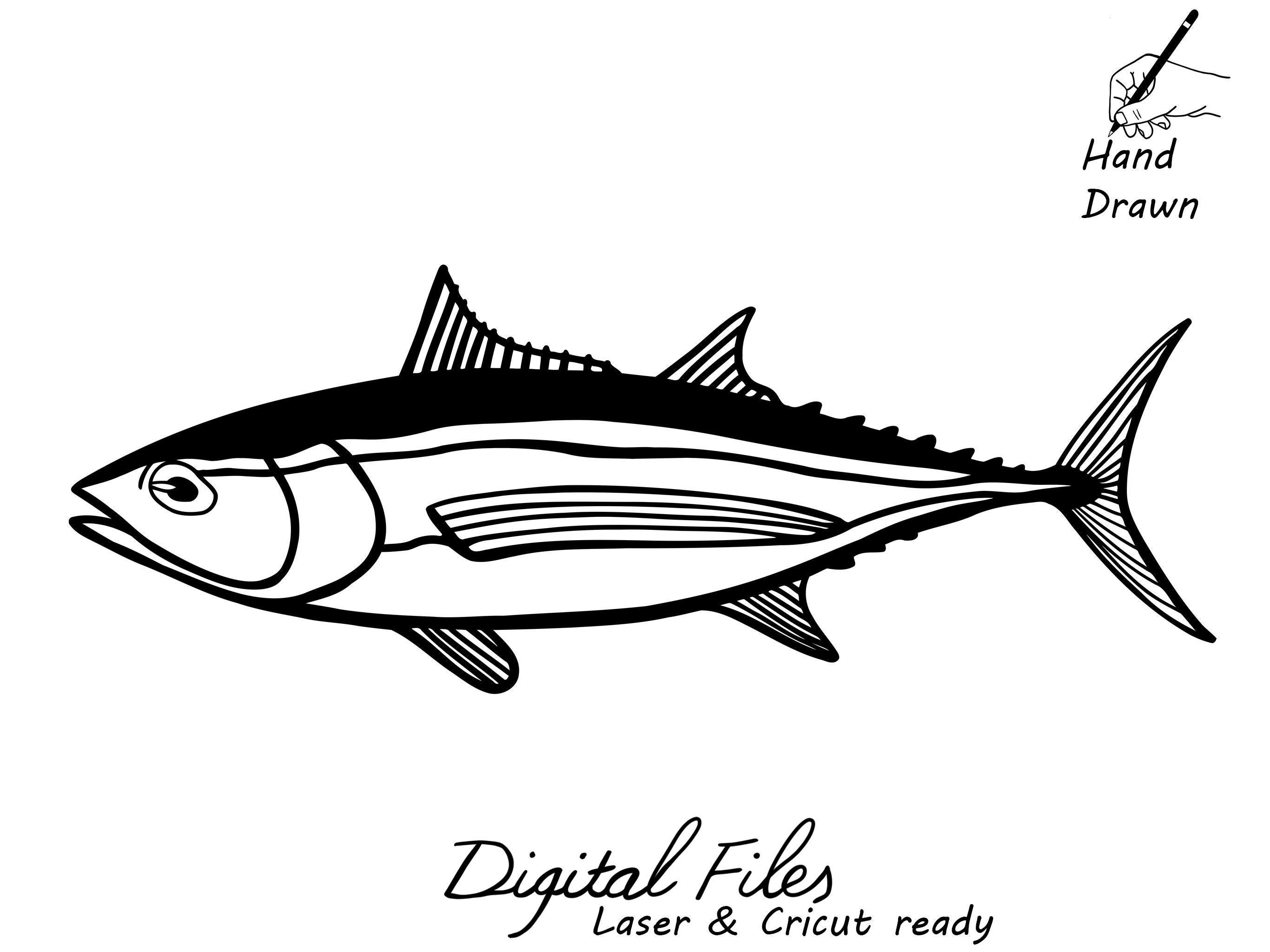Albacore Fish Thunnus Alalunga Hand Drawn SVG/DXF File for Laser, Cnc ...