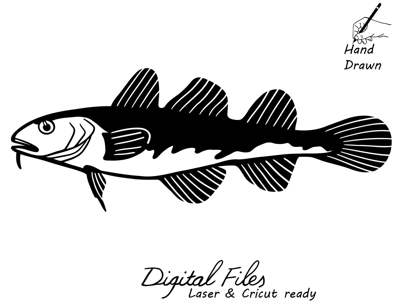 Tomcod Fish Hand Drawn SVG Clipart, Laser Cut Fish DXF, Cnc Plasma Cut ...