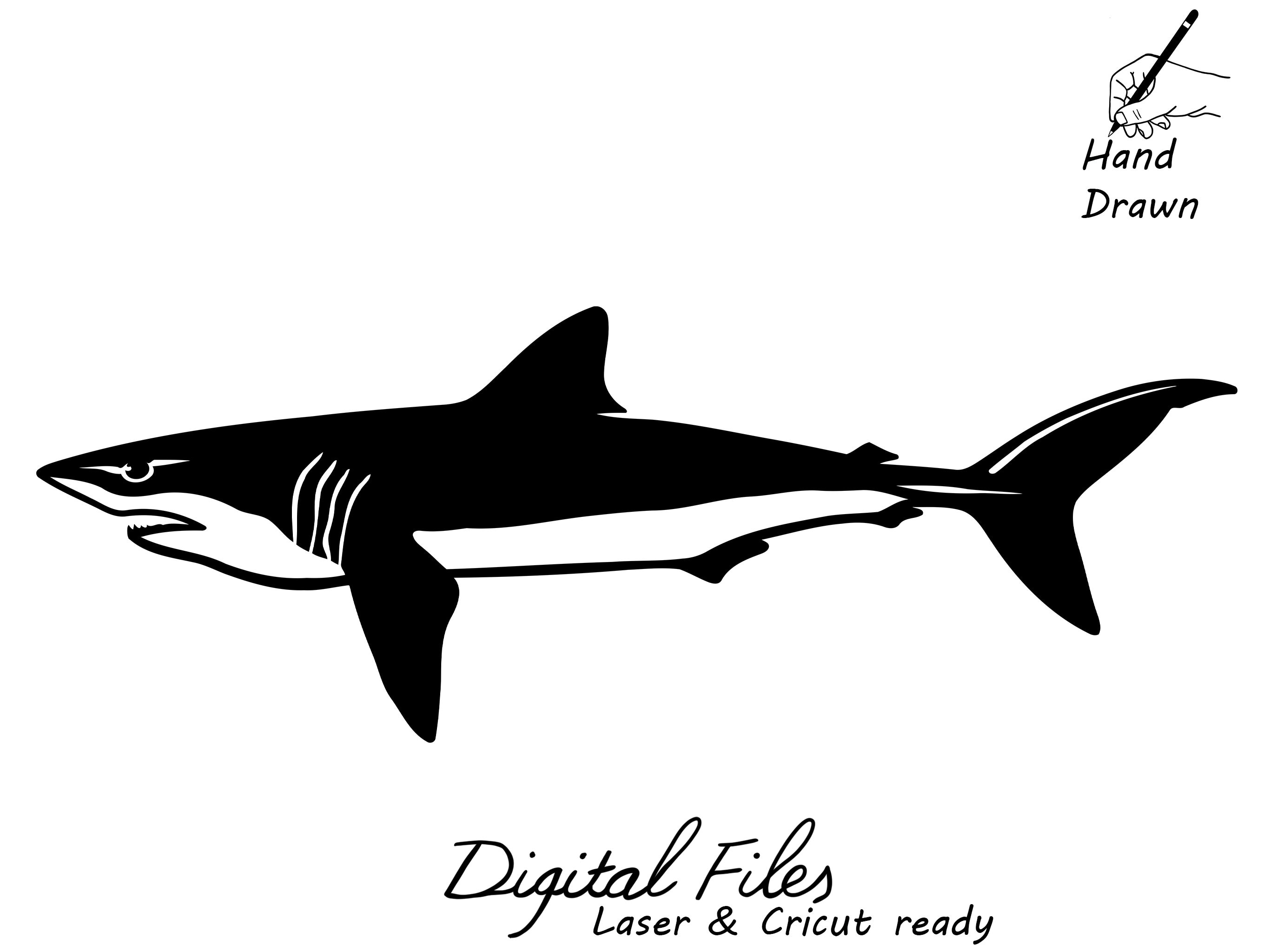 Mako Shark Hand Drawn SVG Clipart, Laser Cut Shark DXF, Cnc Plasma Cut ...