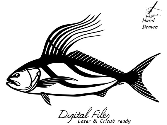 Roosterfish Fish Hand Drawn SVG Clipart Laser Cut Fish DXF - Etsy