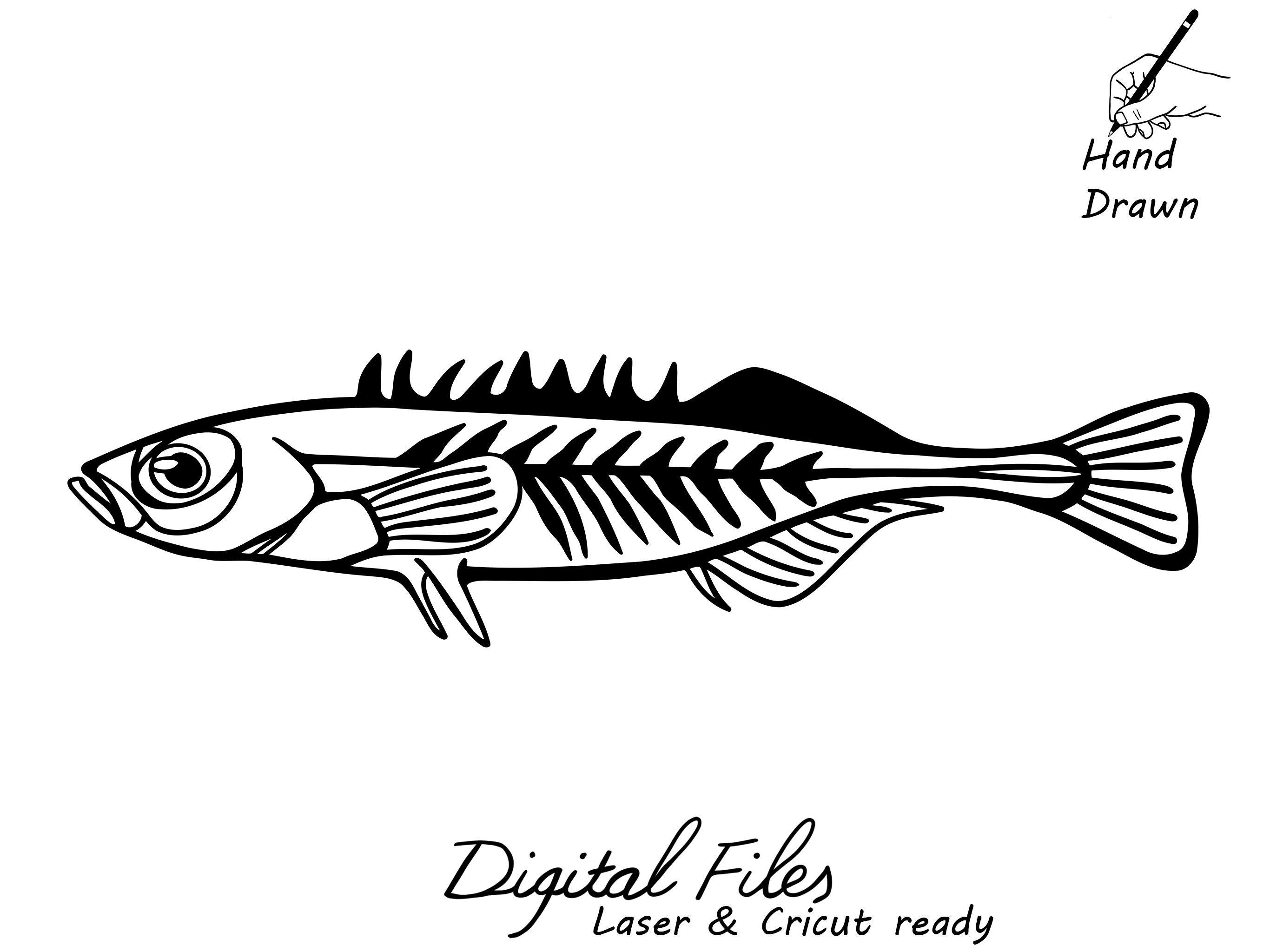 Ninespine Stickleback Hand Drawn SVG Clipart, Laser Cut Fish DXF, Cnc ...