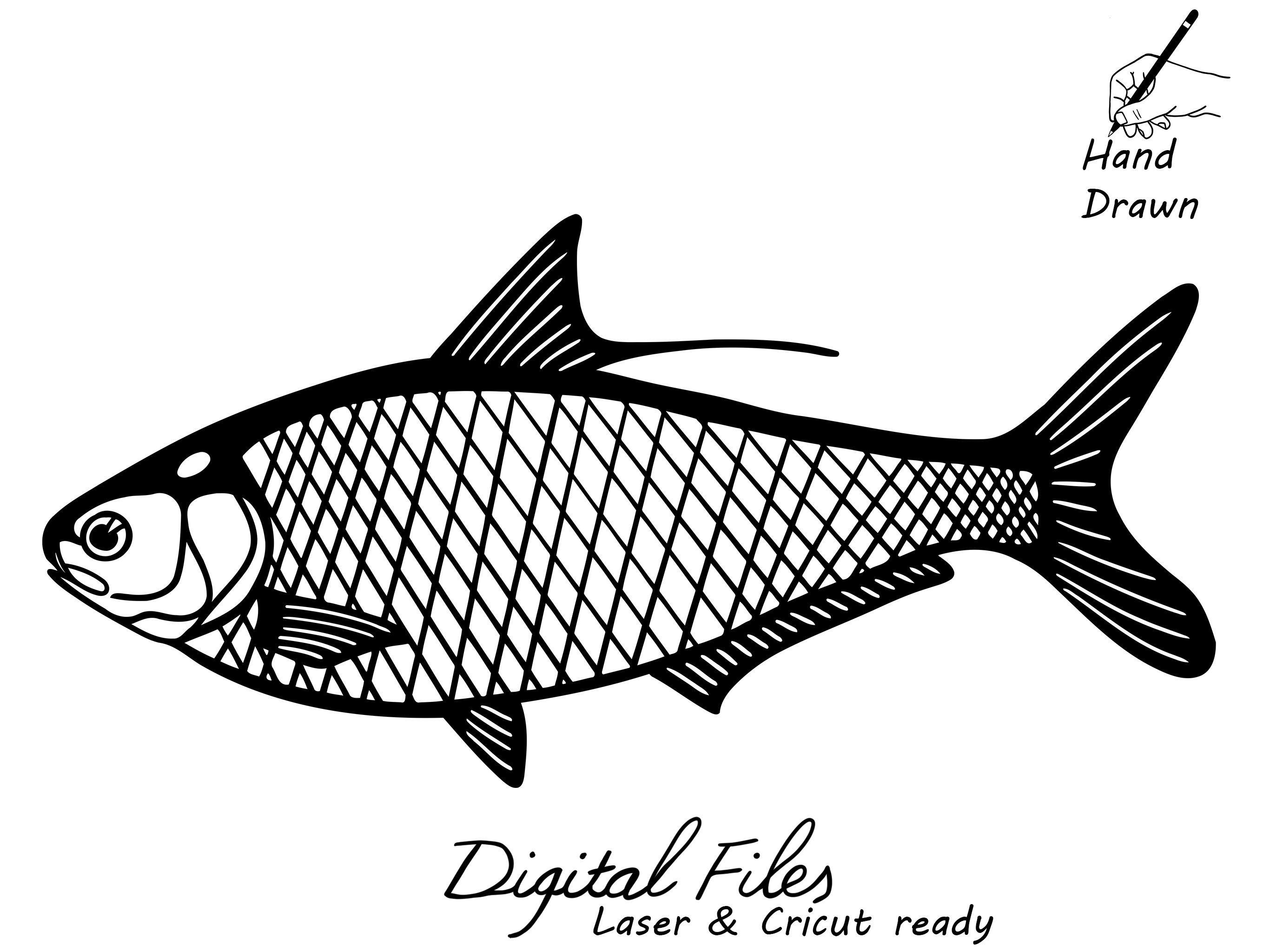 Gizzard Shad Hand Drawn SVG Clipart, Laser Cut Shad Fish DXF, Cnc Cut ...