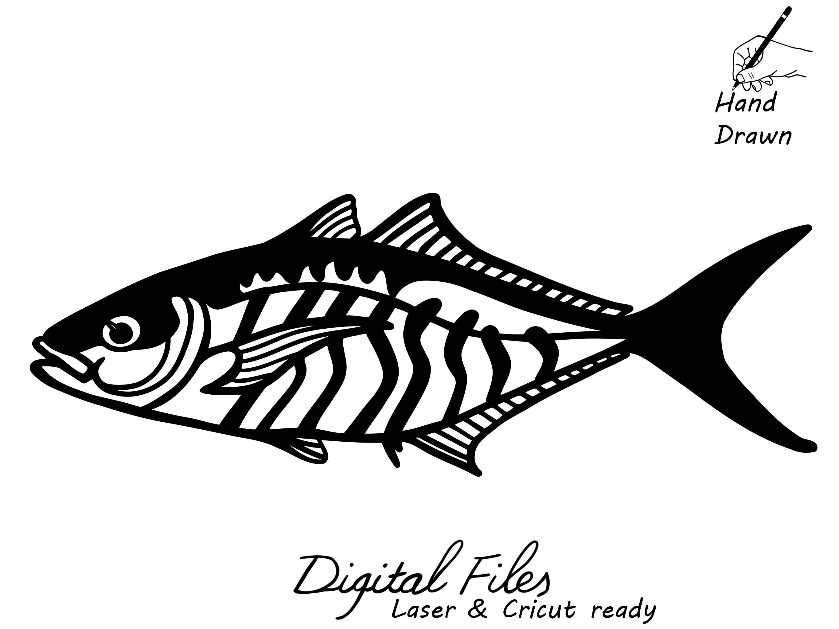 Bar Jack Fish Hand Drawn SVG/DXF File for Laser, Cnc Plasma Cut, Cricut ...