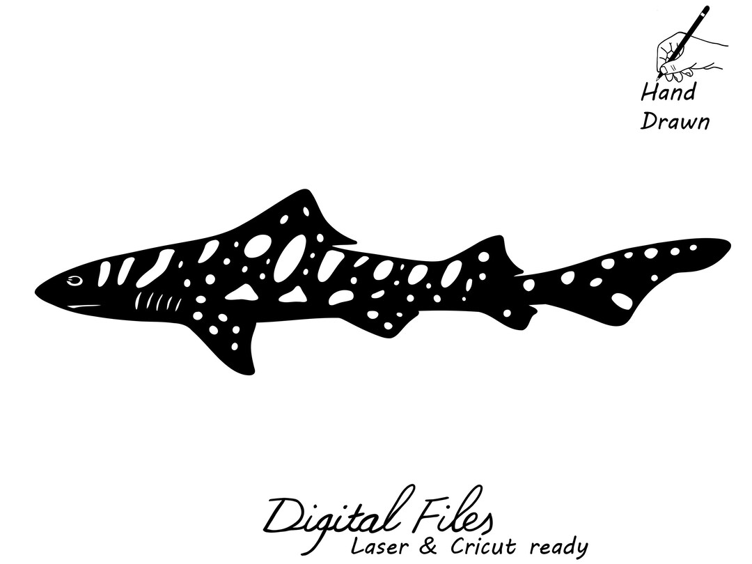 Leopard Shark Hand Drawn SVG Clipart, Laser Cut Shark DXF, Plasma Cut ...