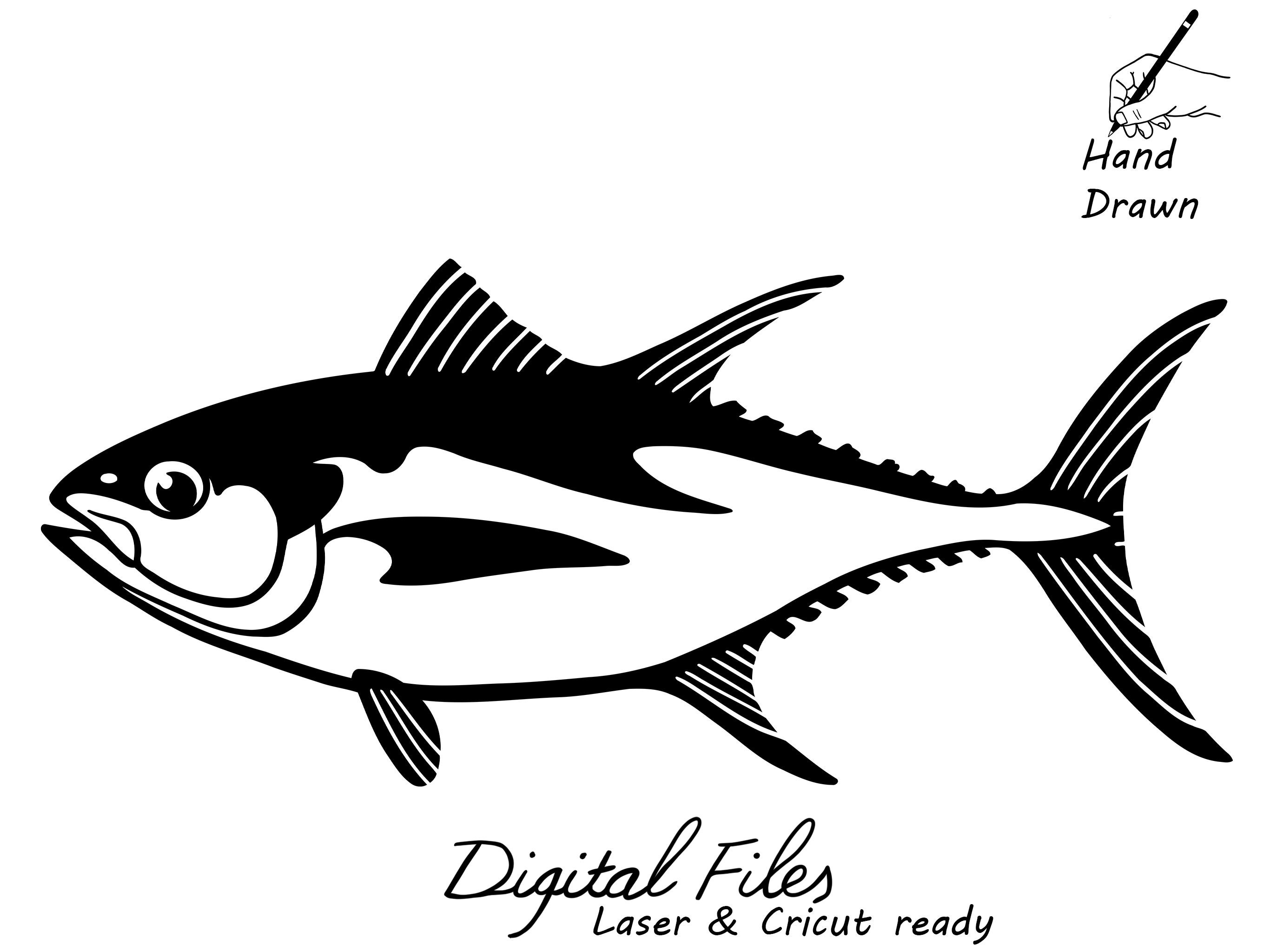Bigeye Tuna Fish Hand Drawn SVG Clipart Laser Cut Fish DXF - Etsy