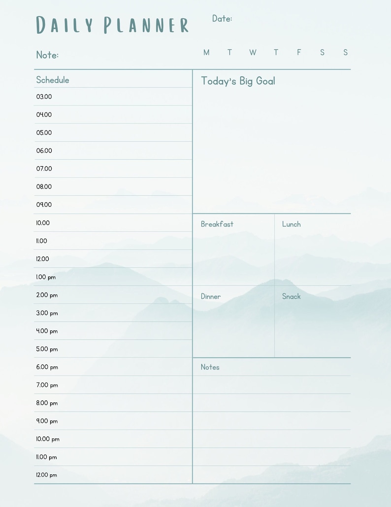 Hourly Planner- Mountain Background - Etsy