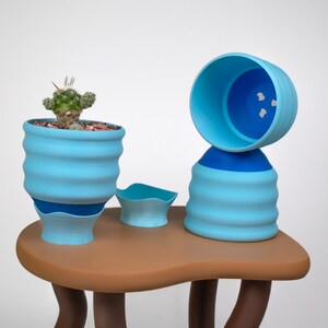 Small Wavy Blue Planters Colorful - 3" Dopamine Decor - Little ...