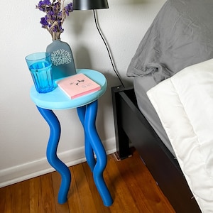 Colorful Wavy Side Table Fun Blue Postmodern Maximalist Wavy Memphis ...