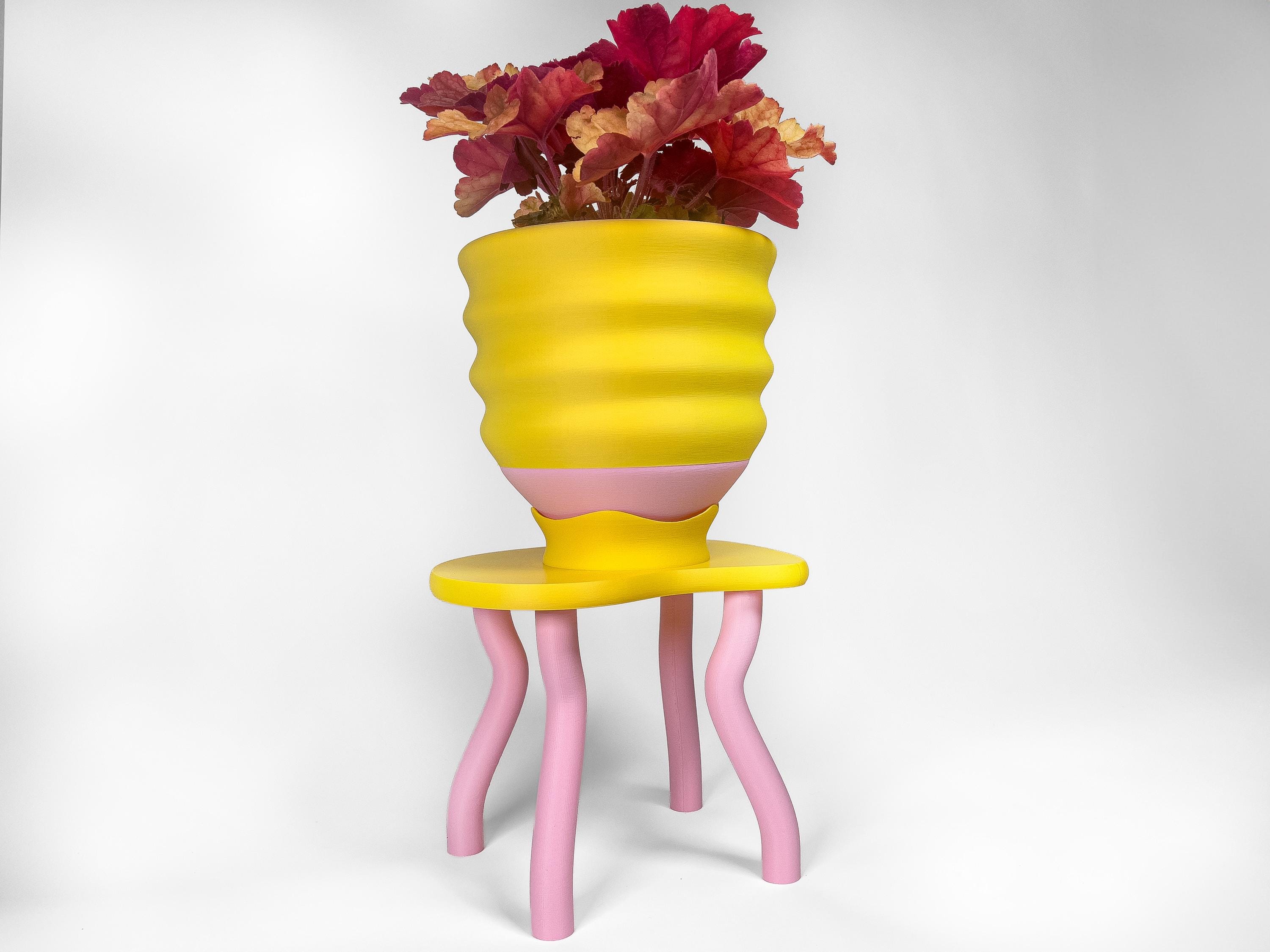 Pink/yellow Indoor Plant Stand - Fun 3D Printed Postmodern Eclectic ...