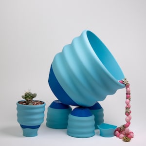 Small Wavy Blue Planters Colorful - 3" Dopamine Decor - Little ...