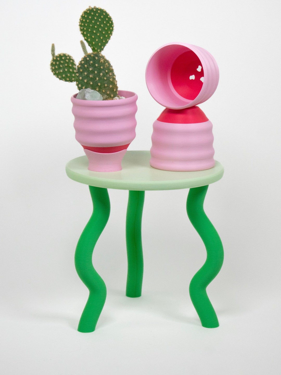 Green Wavy Plant Stand - Fun Funky Maximalist Small 8" - Aesthetic ...