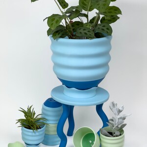 Blue Wavy Plant Stand - Maximalist Small 8" Stand Perfect for ...