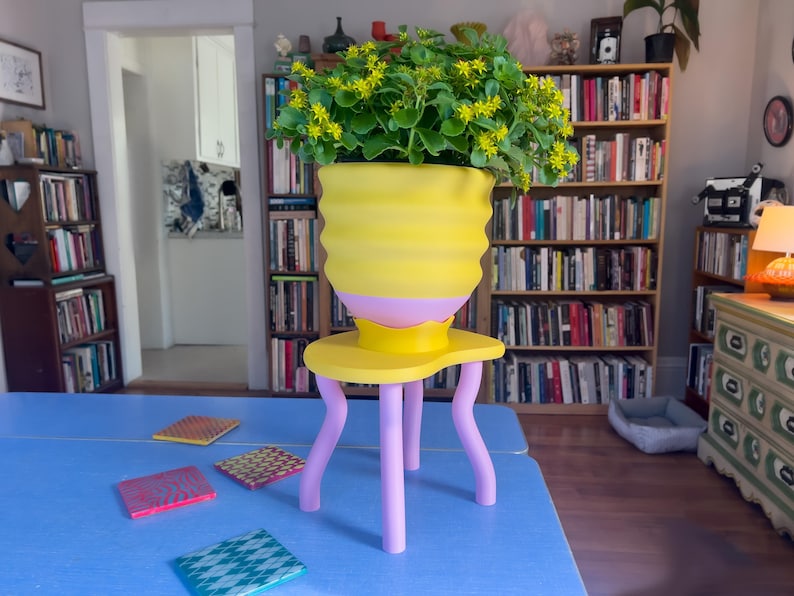 Pink/yellow Indoor Plant Stand - Fun 3D Printed Postmodern Eclectic ...