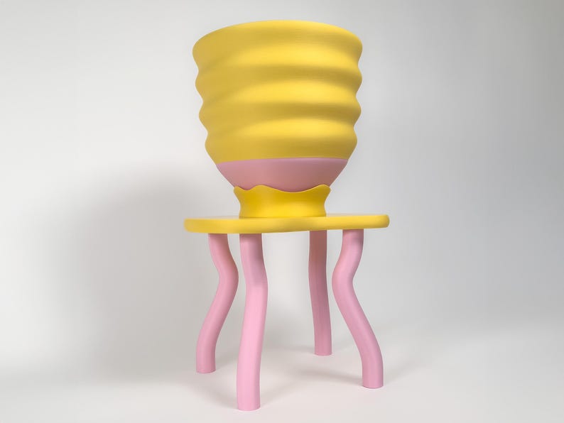 Pink/yellow Indoor Plant Stand - Fun 3D Printed Postmodern Eclectic ...