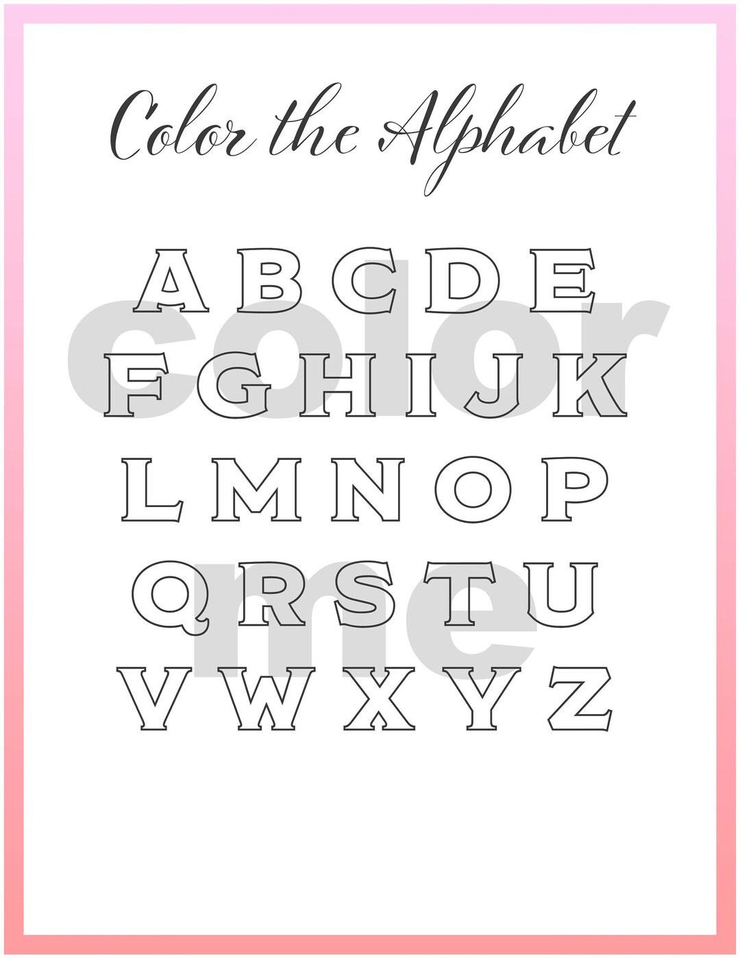 Color the Alphabet Print Sheet - Etsy