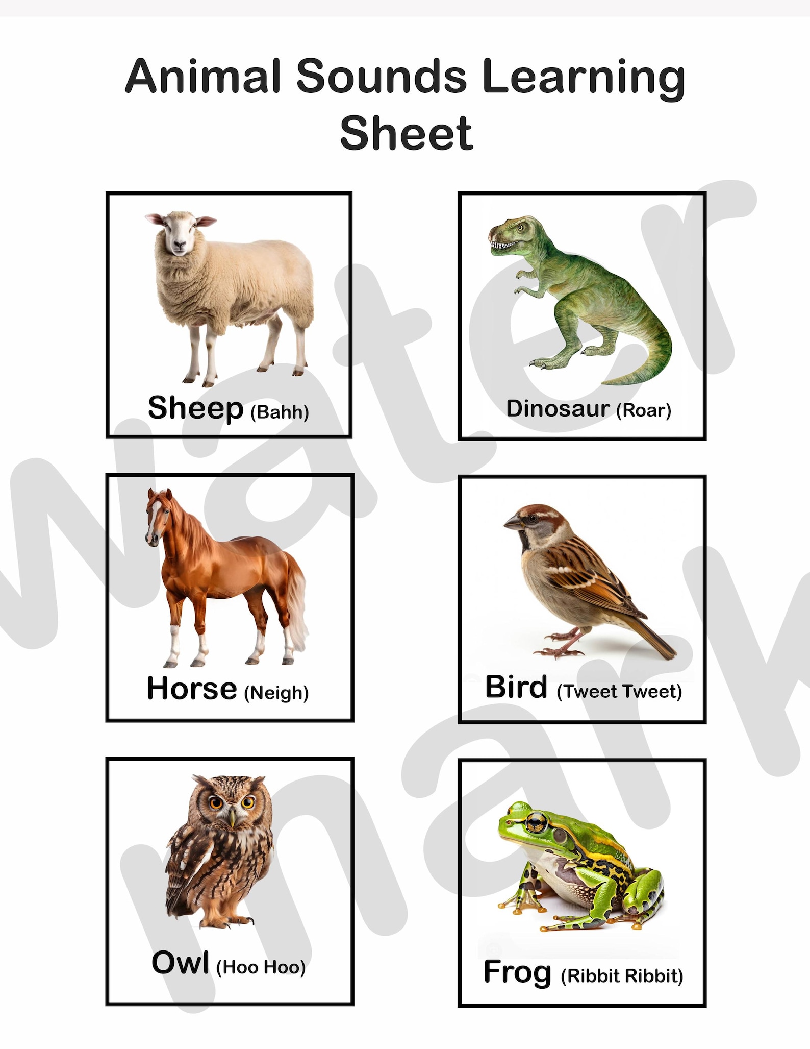 Learning Animal Sounds Worksheets - Etsy