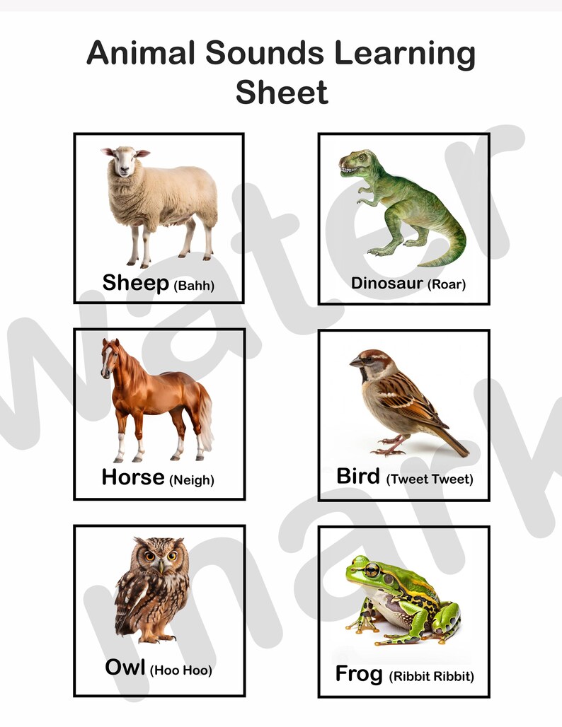 Learning Animal Sounds Worksheets - Etsy