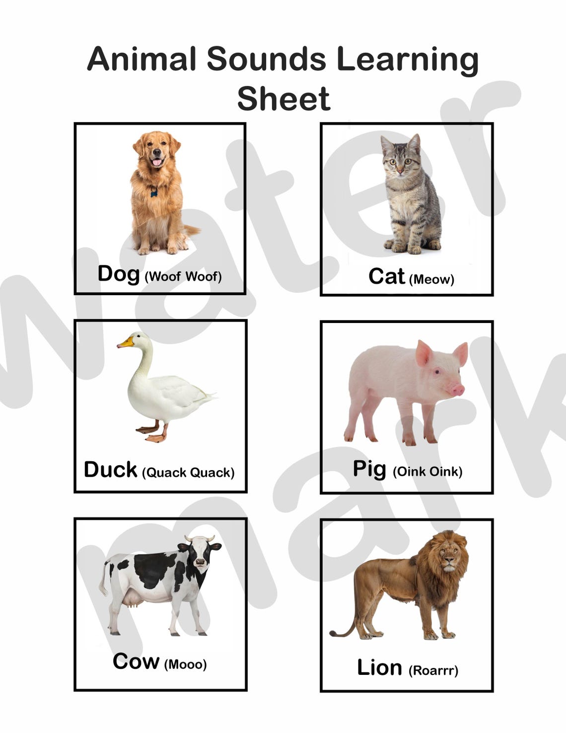 Learning Animal Sounds Worksheets - Etsy