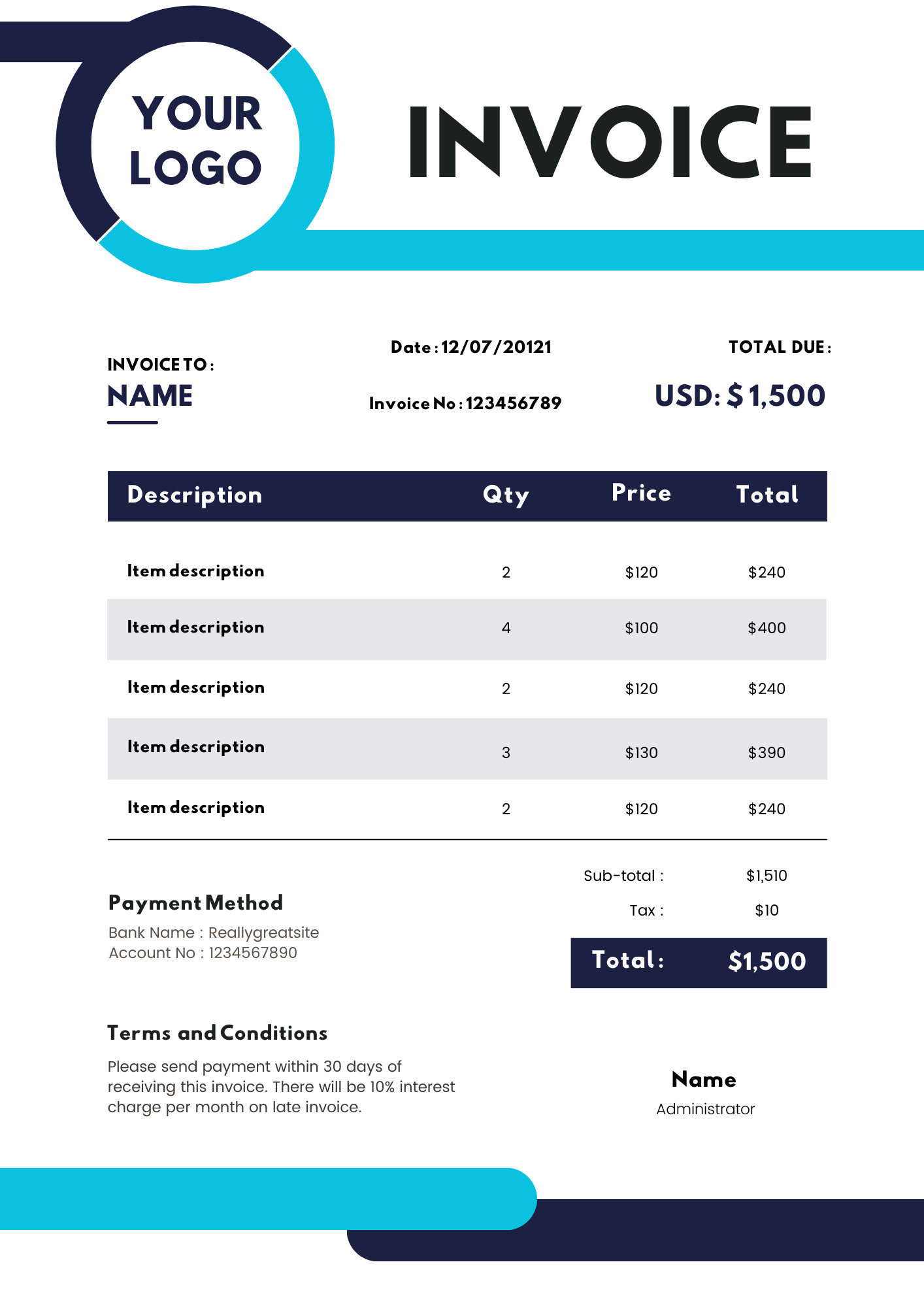 Invoice Template - Bold - Etsy
