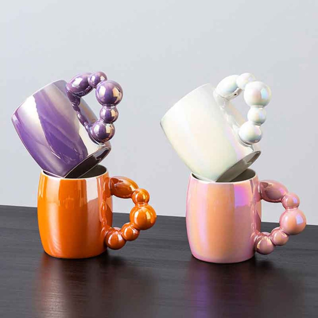 Bubble Handle Coffee Mug, Bubble Tea Cup, Scandinavian Ceramic Mug ...