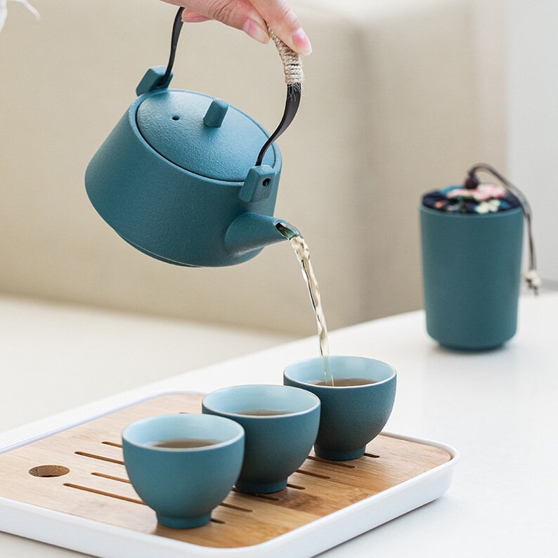 Ceramic Travel Tea Set Handmade Purple Sand Tea Cups Ceramic - Etsy